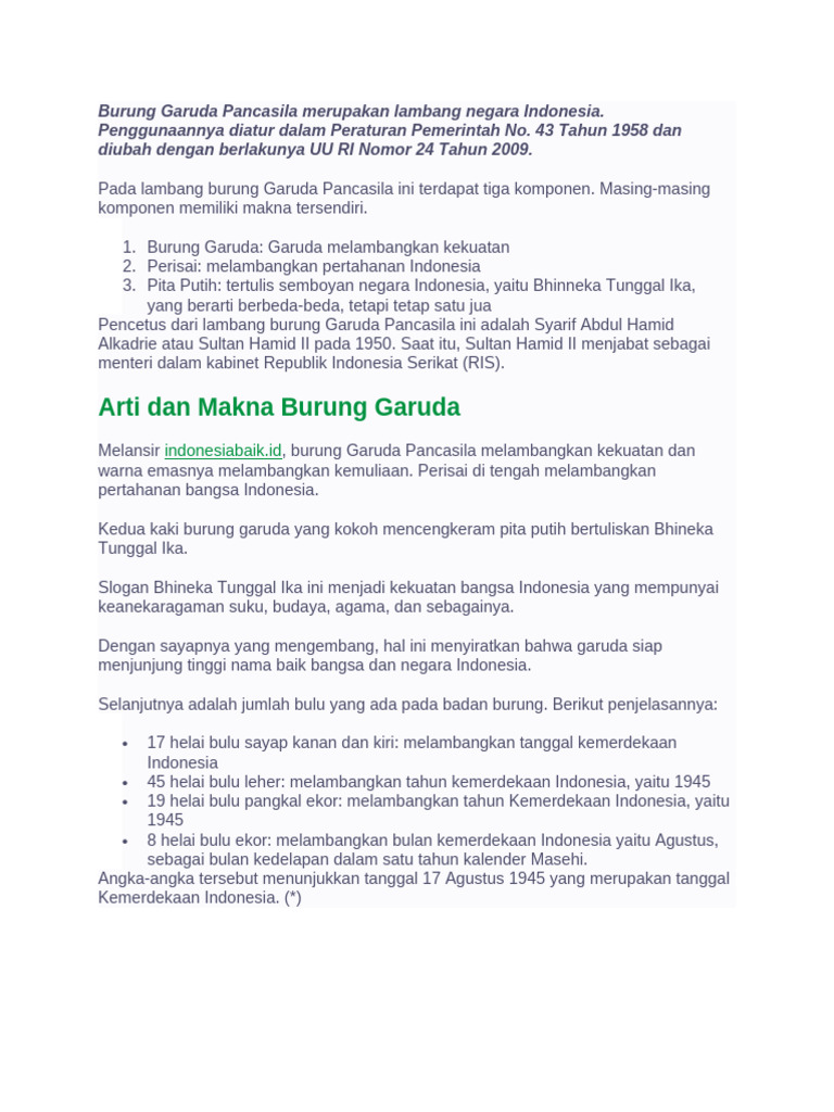 Burung Garuda Pancasila Merupakan Lambang Negara Indonesia | PDF