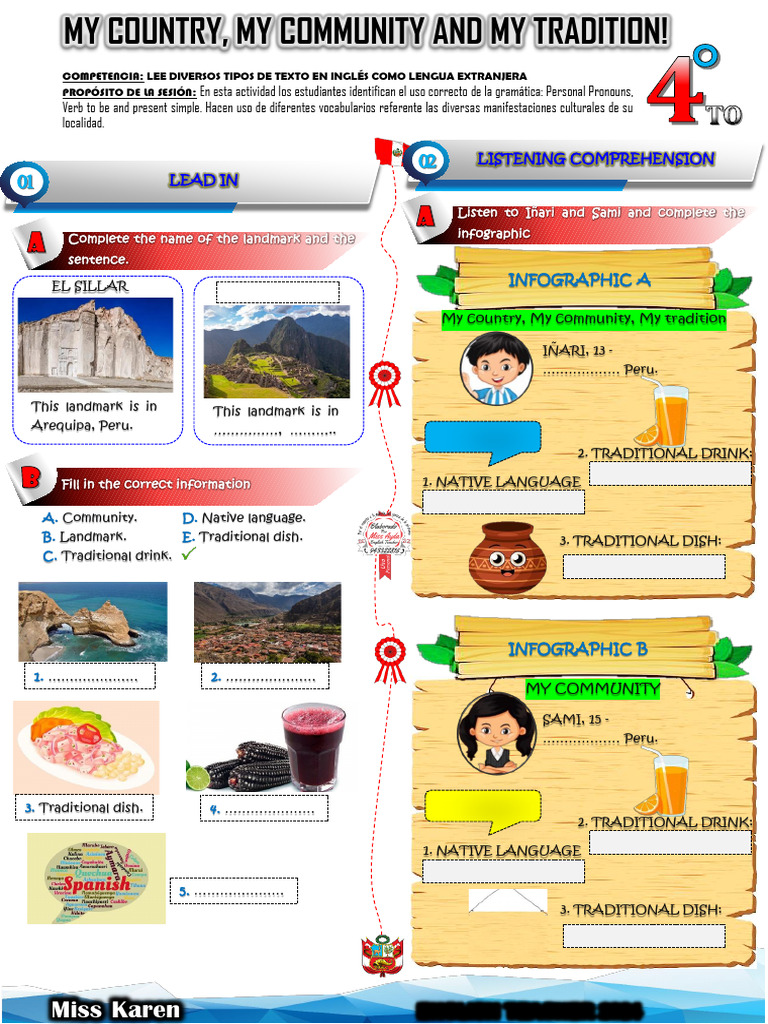Ficha 01 - Und 04 - Semana1 - 4to Grado - Miss Karen - My Country, My ...