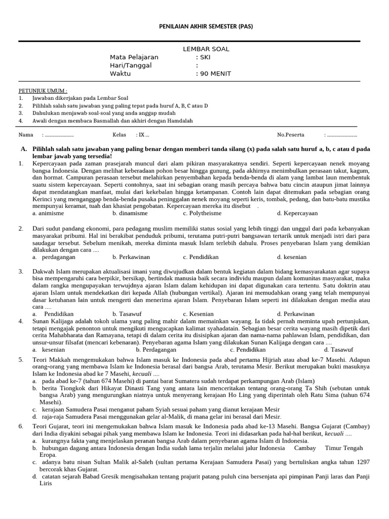 Soal SKI PAS Ganjil - Kelas IX | PDF