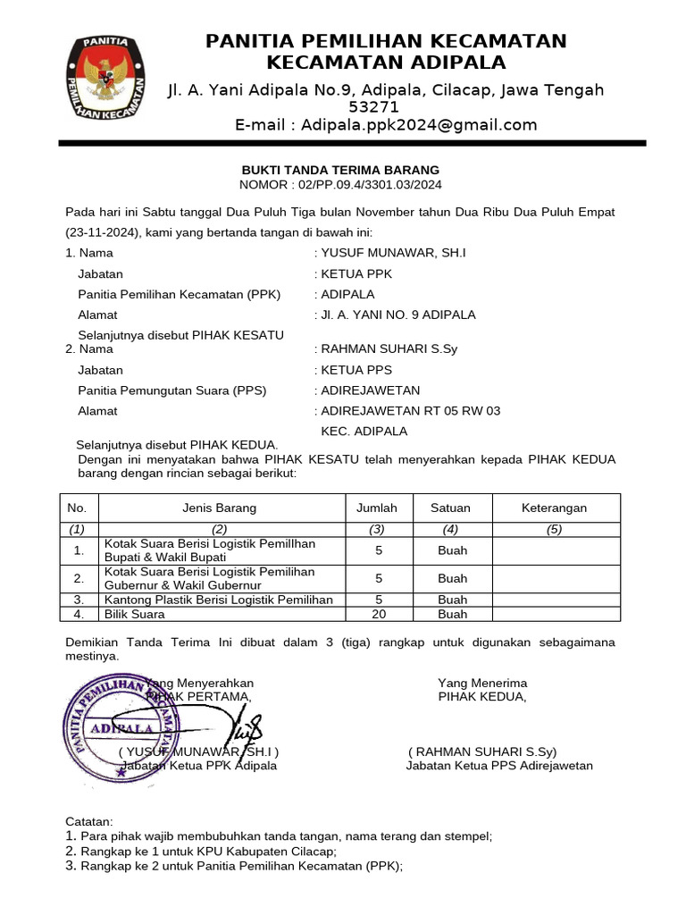 BTTB Kotak Suara PPK Ke PPS Pilkada 2024 | PDF