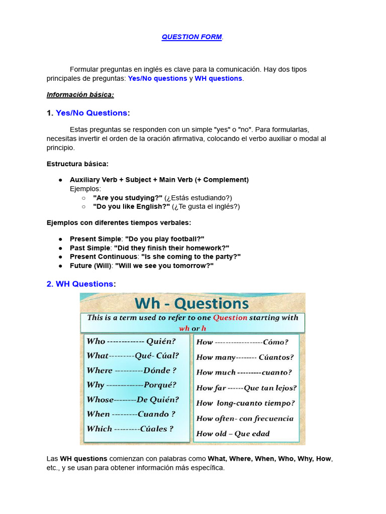 Formas de Preguntas en Inglés | PDF | Asunto (gramática) | Verbo