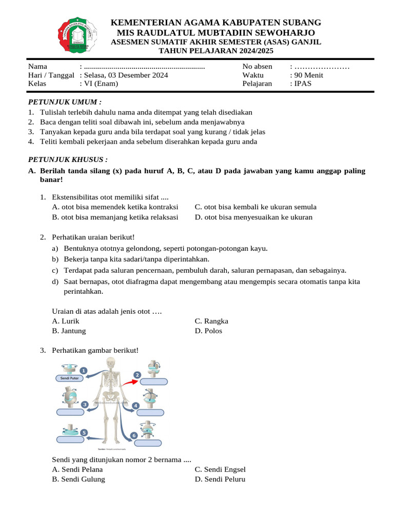 Soal ASAS Ganjil Kelas VI - IPAS | PDF