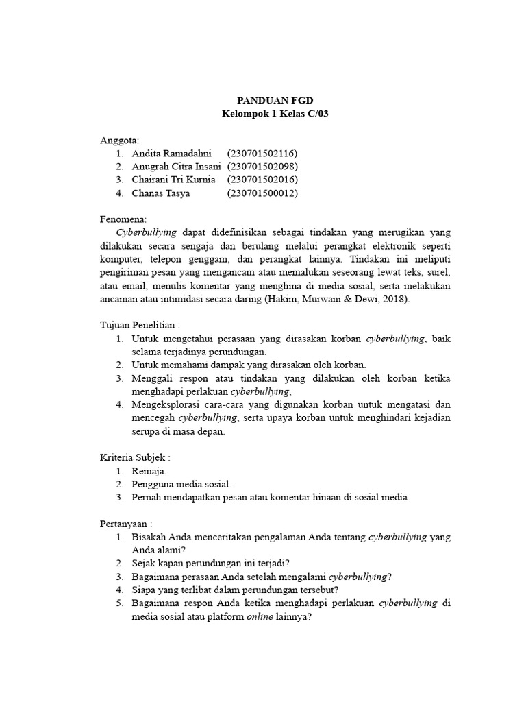 (REVISI) Kelompok 1_Guideline Wawancara FGD | PDF