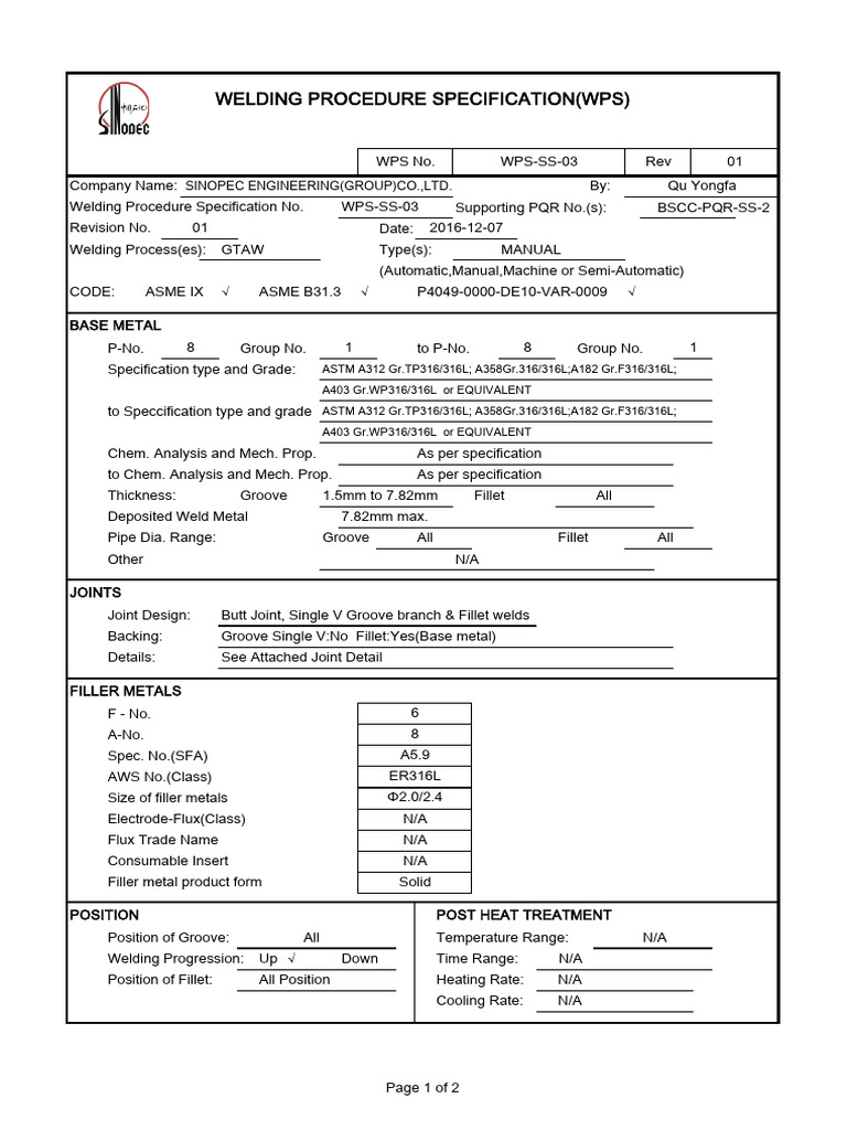 WPS-SS-03 | PDF | Welding | Construction