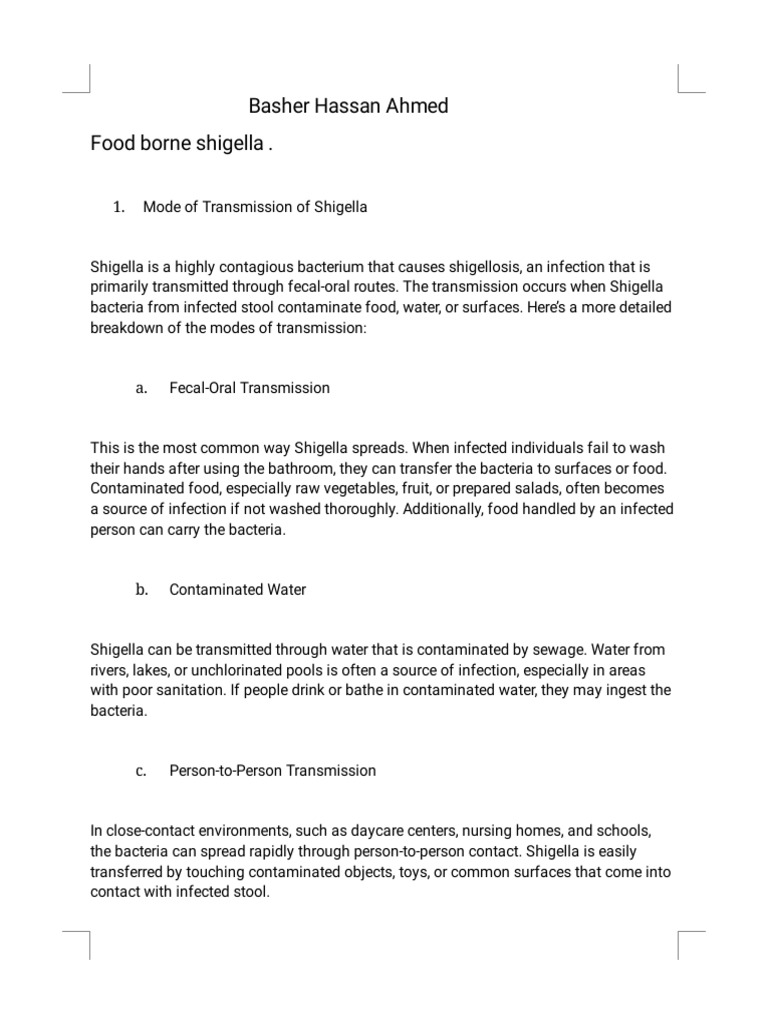 Basher Hassan Ahmed Food Borne Shigella | PDF | Diarrhea | Public Health