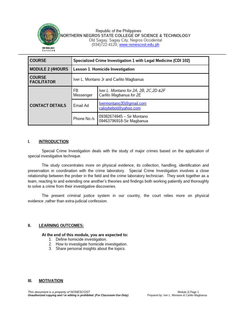 Cdi 102 Midterm Module | PDF | Murder | Forensic Science