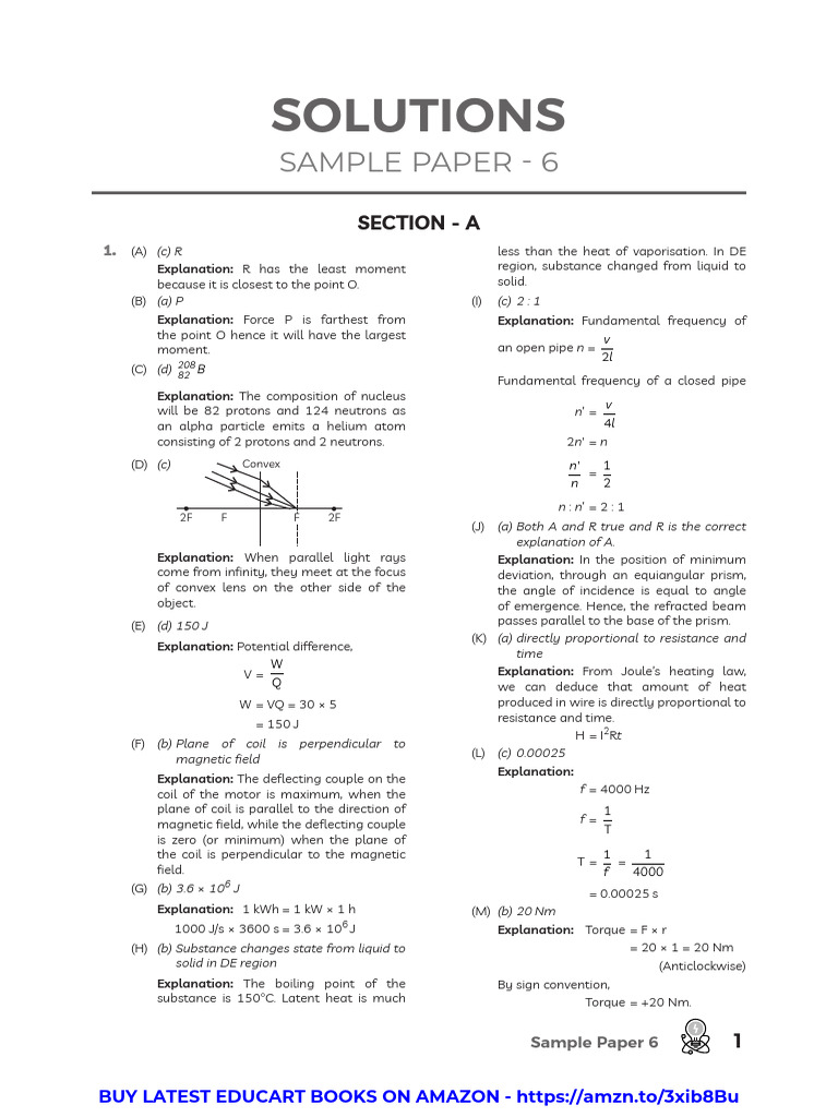 24-25 ICSE 10 Physics SQP Solutions | PDF | Electromagnetic Radiation | Force
