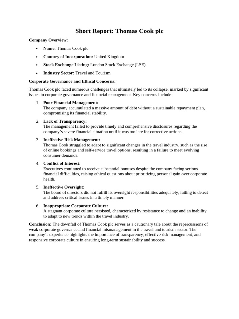 Kieu Tu Anh - Short Report - Thomas Cook PLC | PDF