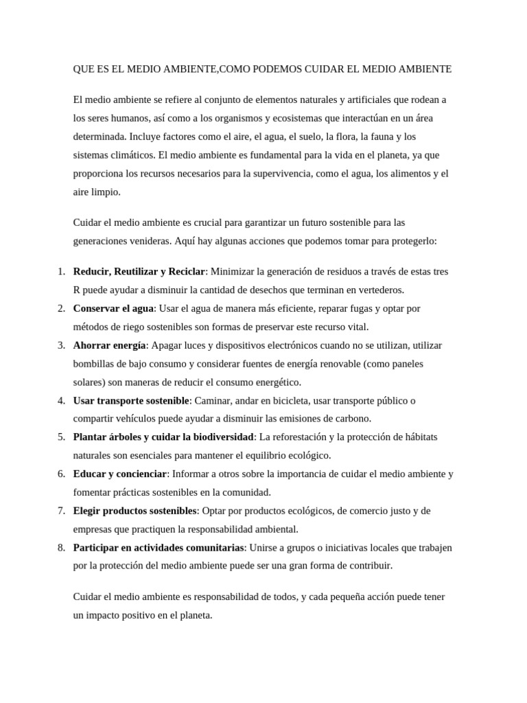 Cómo Cuidar el Medio Ambiente Efectivamente | PDF