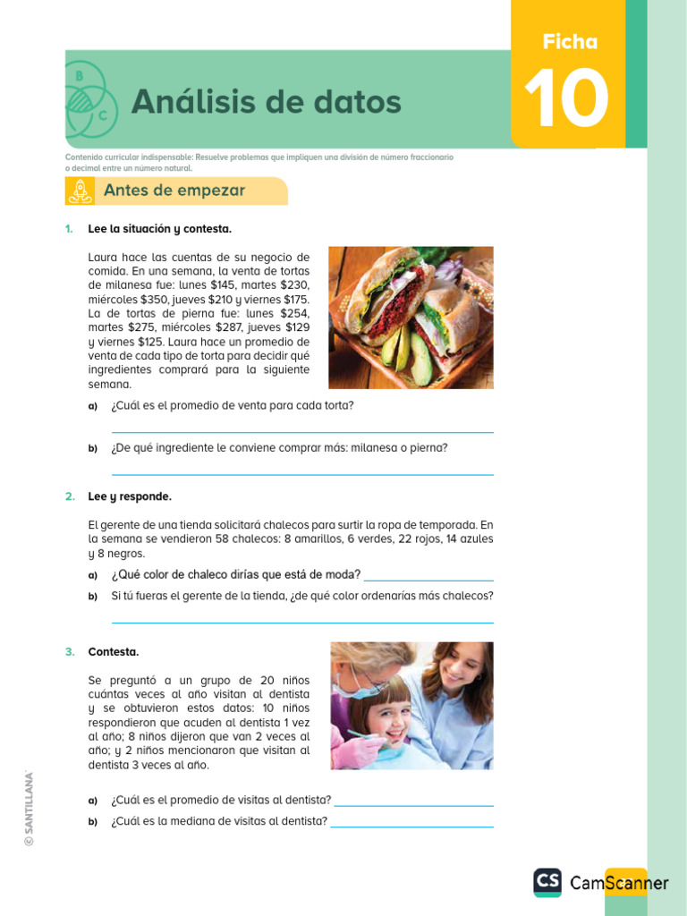 Ficha 10 Analisis de datos | PDF | Mediana | Aritmética