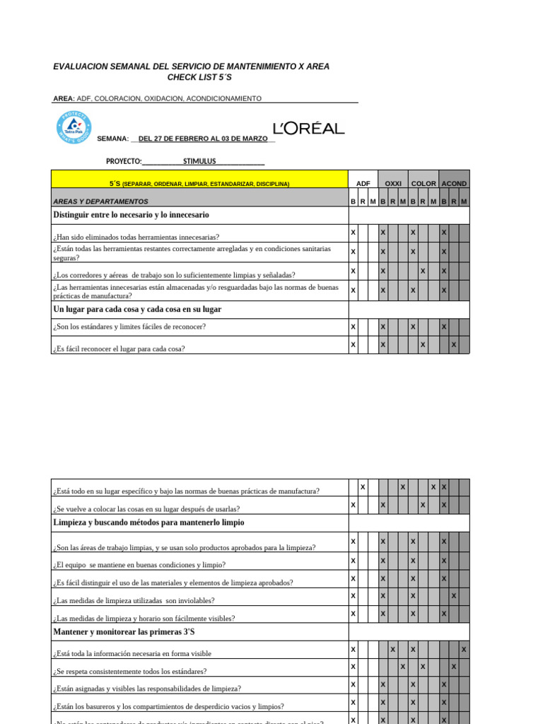 Evaluacion Semanal Del Servicio de Mantenimiento X Area 27 Feb Al 03 Mzo | PDF