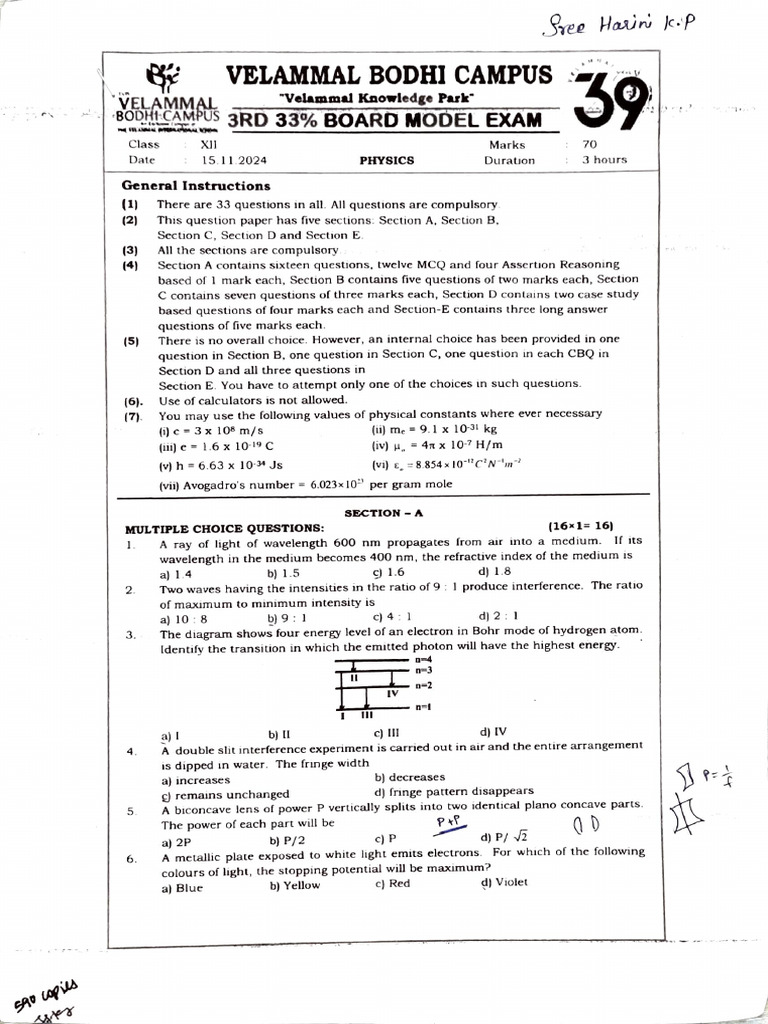 Third One Third Question Paper | PDF | Photoelectric Effect | Diffraction