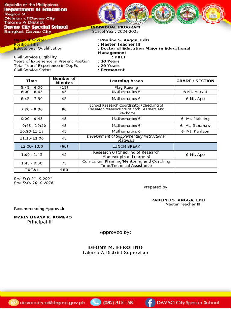 Individual Program 2024-2025 Two | PDF | Learning | Teaching