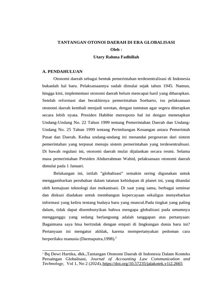 TANTANGAN OTONOI DAERAH DI ERA GLOBALISASI | PDF