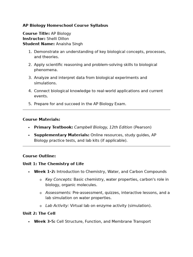 AP Biology Homeschool Syllabus | PDF | Genetics | Biology