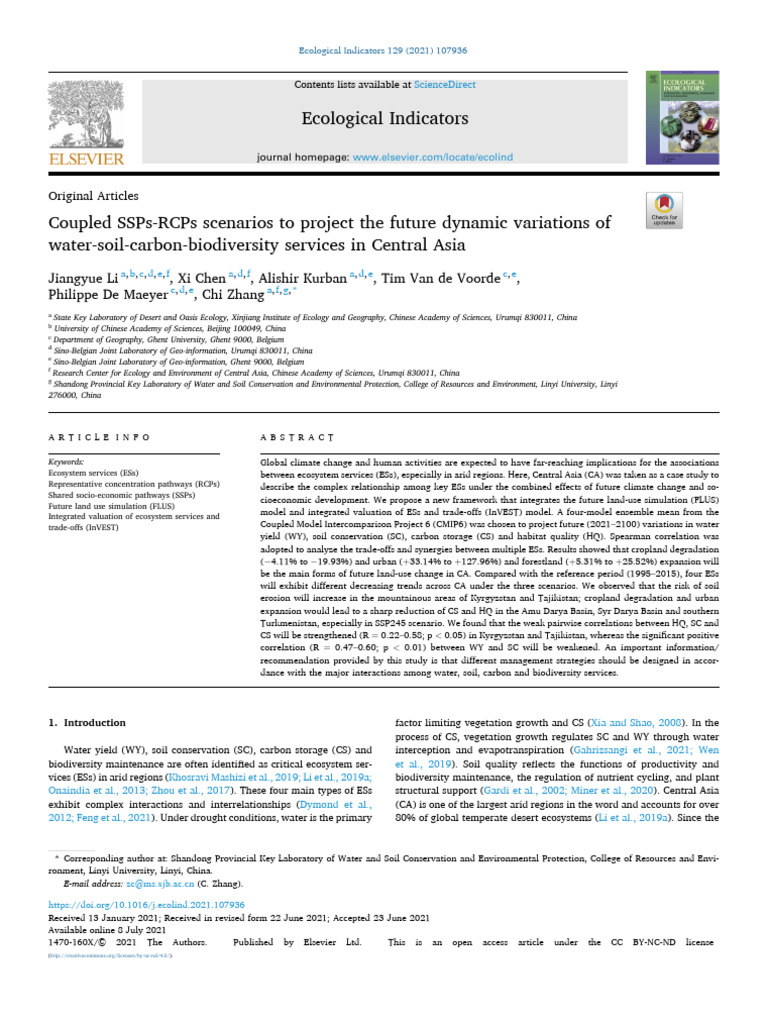 Coupled SSPs RCPs Scenarios to Project the Future Dynamic Var 2021 Ecologica | PDF | Ecology ...