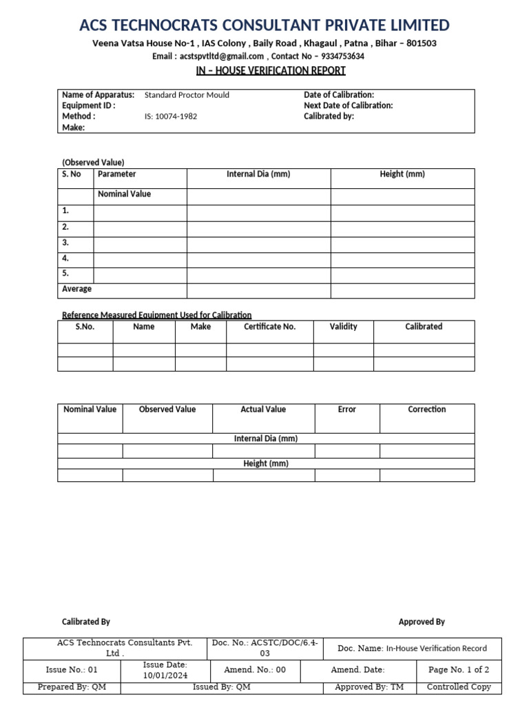 Standard Proctor Mould | PDF | Calibration | Metrology