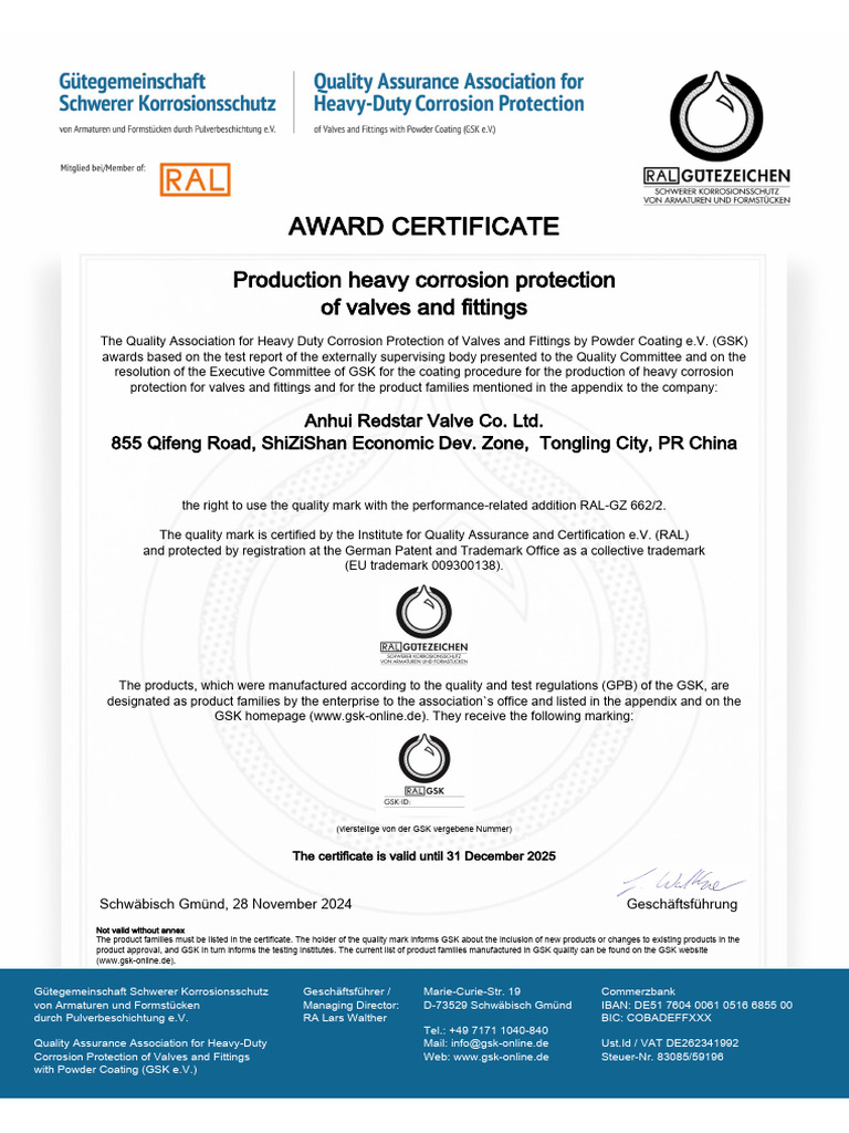 Anhui Redstar GSK Certificate | PDF