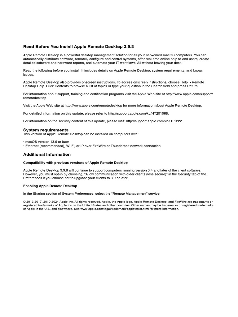 Apple Remote Desktop 3.9.8 Installation Guide | PDF