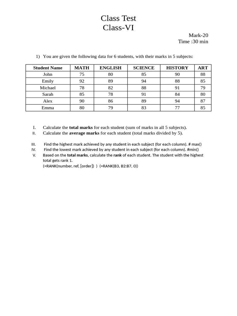 excel question paper | PDF
