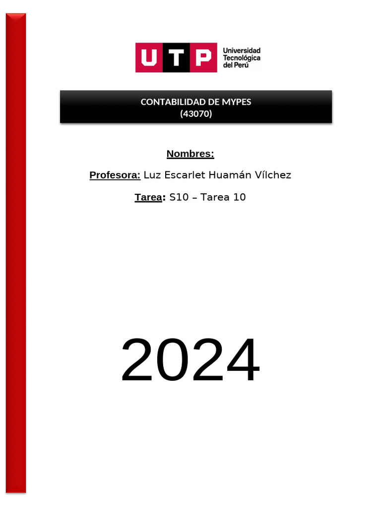 S10 – Tarea 10 CONTABILIDAD DE MYPES | PDF | Contabilidad | Negocios económicos