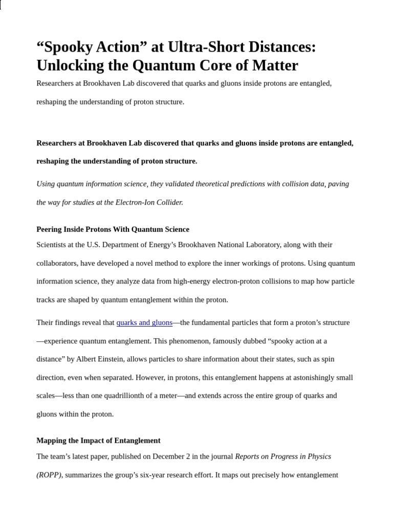 Quarks and Gluons Entangled Inside Proton | PDF | Proton | Elementary ...