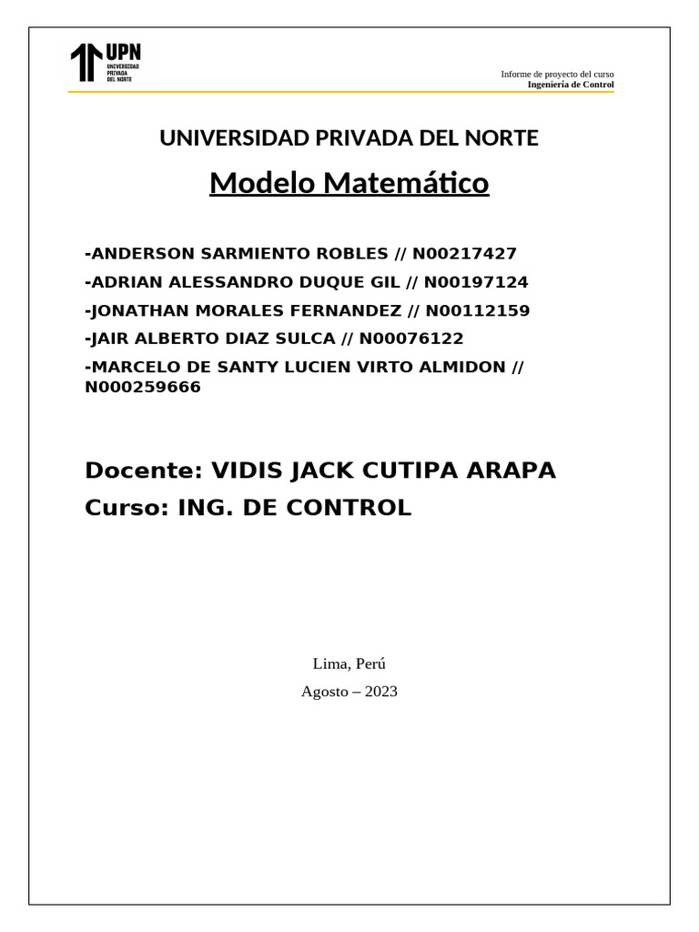 Modelo Matematico Ing. de Control | PDF | Ingeniería de control | voltaje