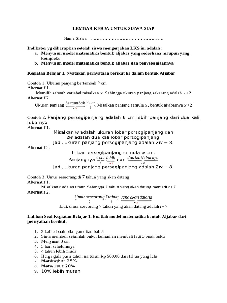 Lembar Kerja Untuk Siswa Siap | PDF