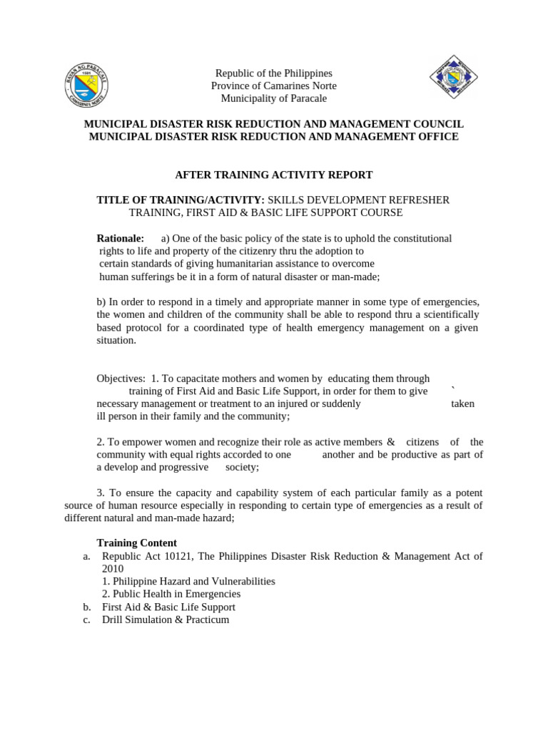 Mdrrmo After Training Activity Report Casalugan | PDF | First Aid | Cardiopulmonary Resuscitation