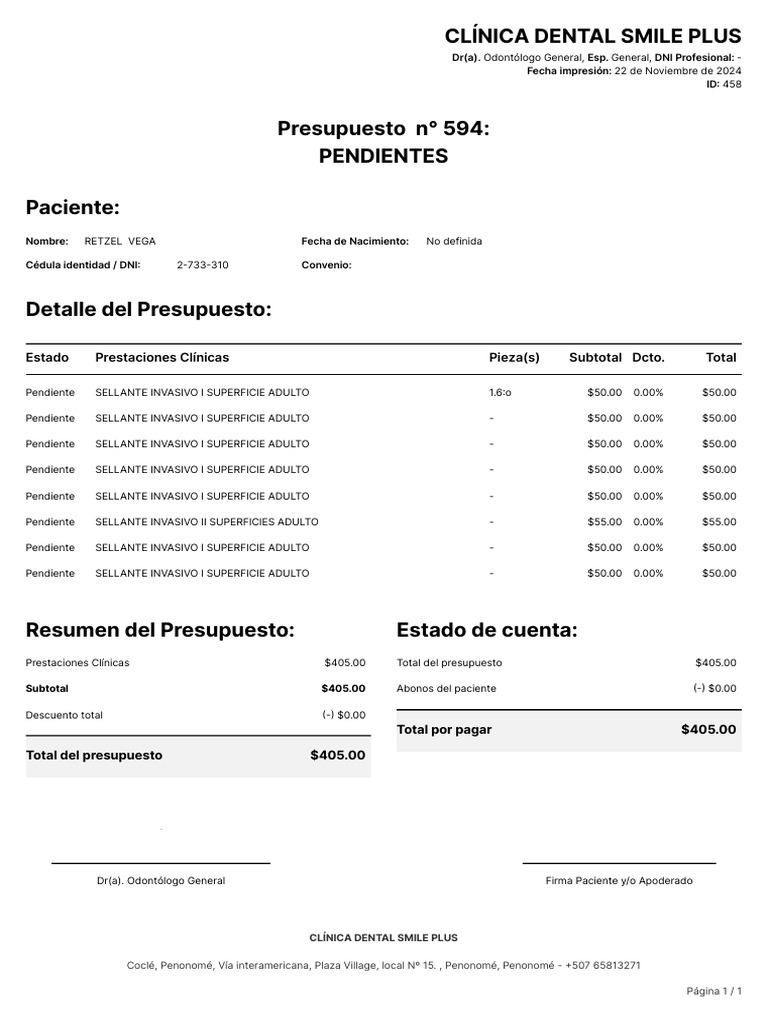 Presupuesto Dental Clínica Smile Plus | PDF | Odontología | Cuidado de ...