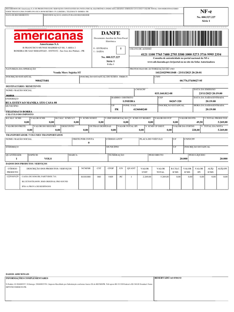 Nota Fiscal Thiago | PDF | Recibo | Documentos empresariais