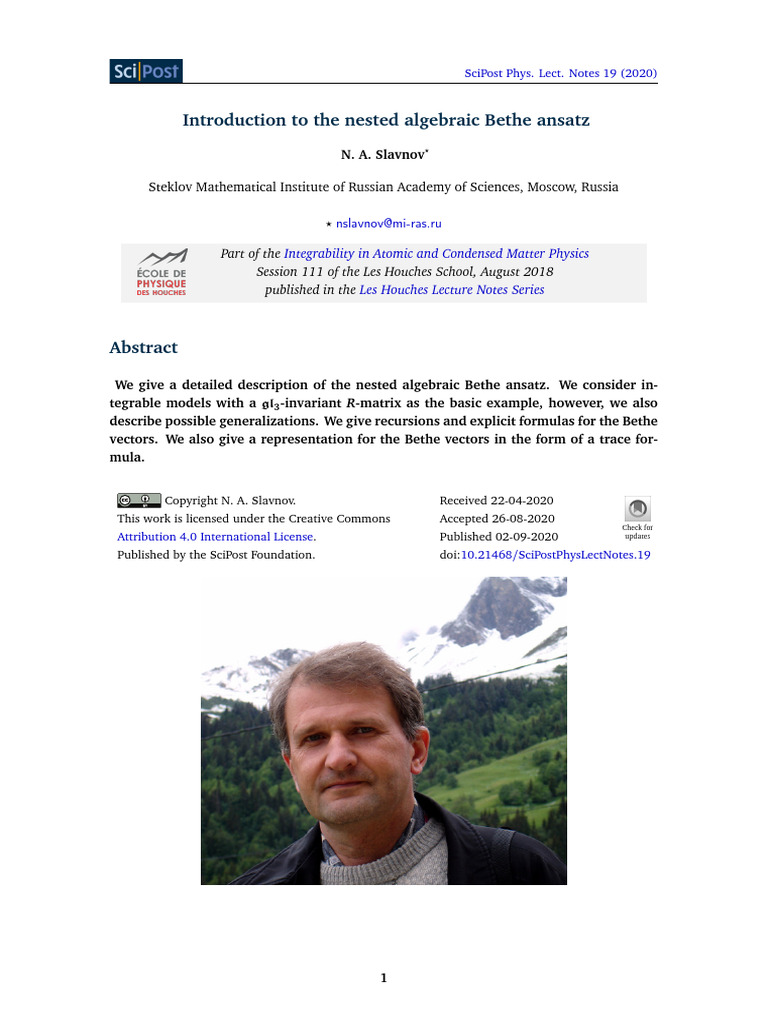 Introduction To The Nested Algebraic Bethe Ansatz | PDF | Vector Space ...