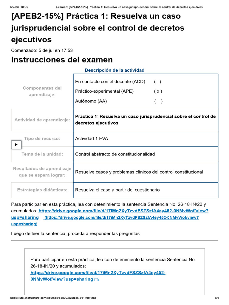 Examen - (APEB2-15%) Práctica 1 - Resuelva Un Caso Jurisprudencial Sobre El Control de Decretos ...