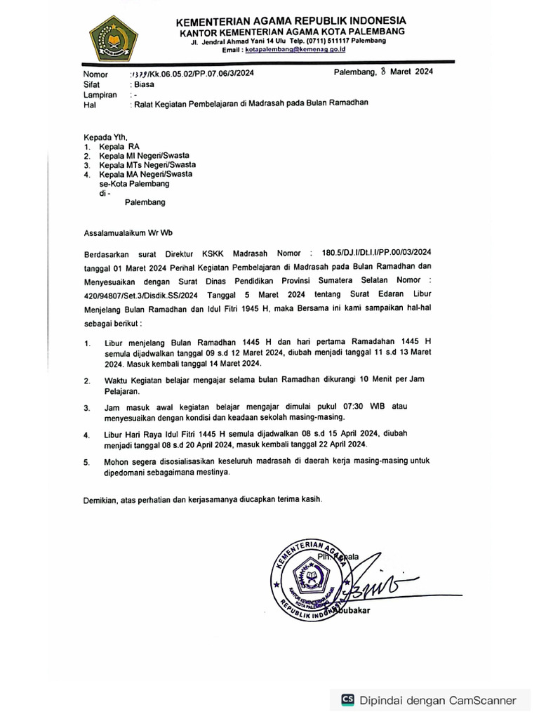 Surat Ralat Libur Puasa Dan Idul Fitri BR | PDF