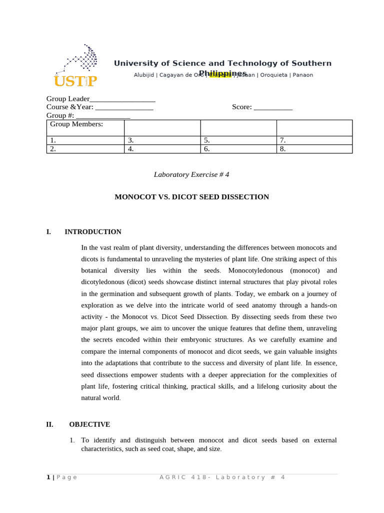 Laboratory 4 Monocot vs. Dicot Seed Dissection | PDF | Seed | Plants