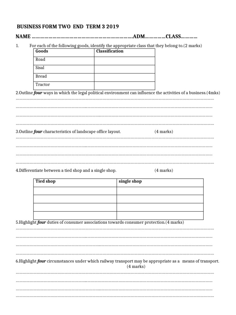 Bst End Year2019 Form 2 | PDF | Business | Economies
