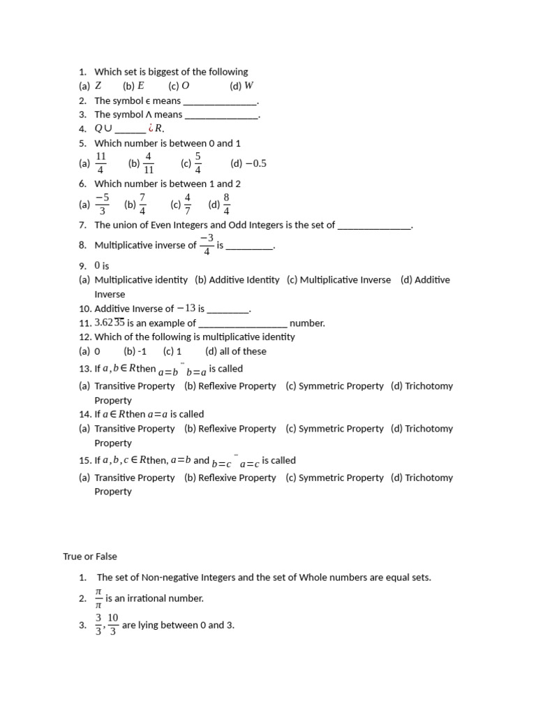 Class 9th Math Test Ex 1.1, 1.2 | PDF