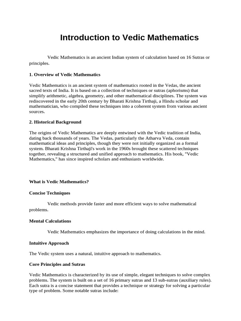Introduction to Vedic Mathematics | PDF | Mathematics | Algebra