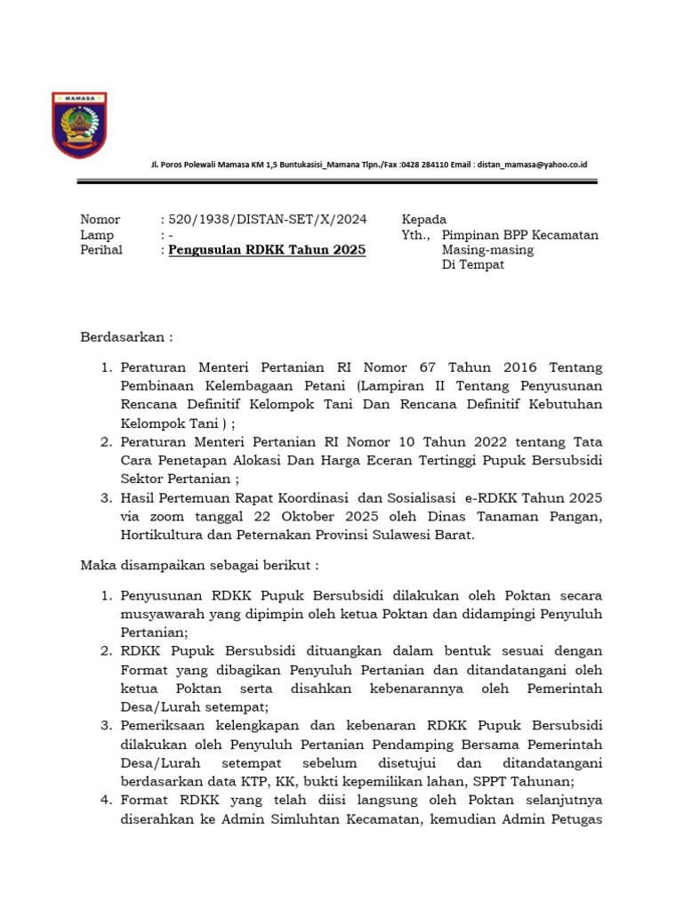 Pengusulan RDKK Tahun 2025 | PDF