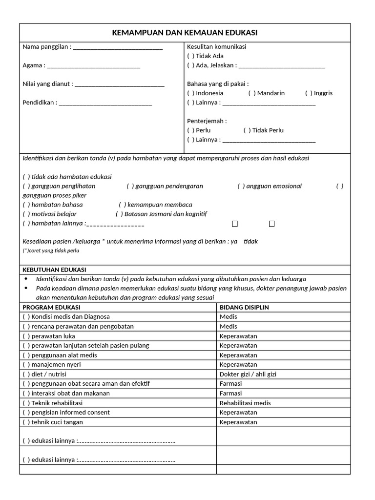Kemampuan Dan Kemauan Edukasi | PDF