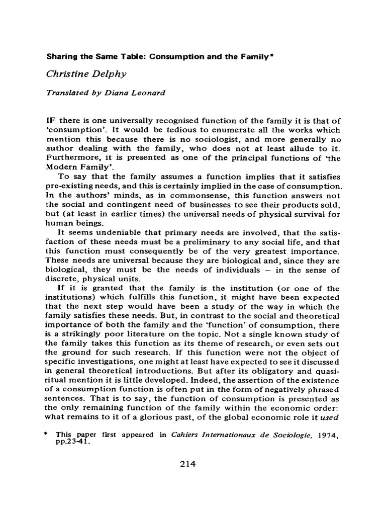 Delphy Leonard 1980 Sharing the Same Table Consumption and the Family ...