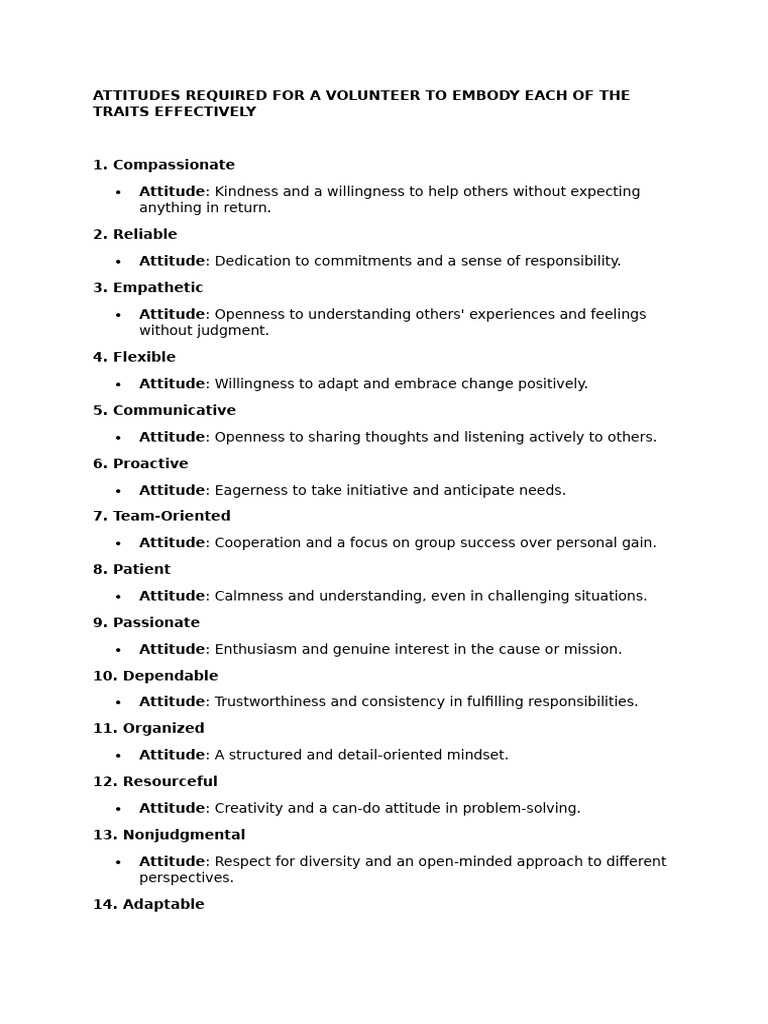 Attitudes Required For A Volunteer To Embody Each of The Traits ...