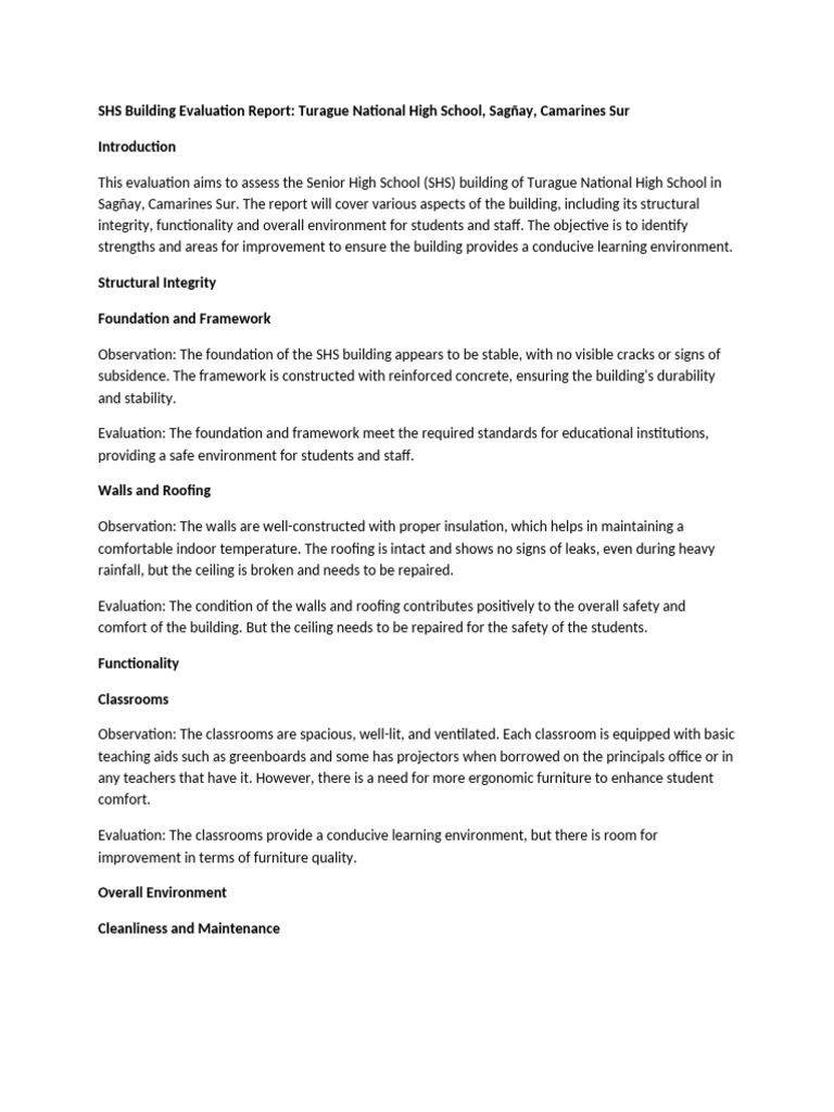 Evaluation(SHS Building) | PDF | Evaluation