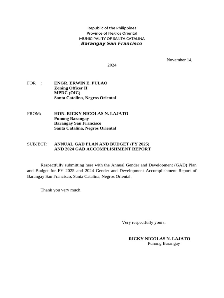 Letter GAD Plan 2024 | PDF