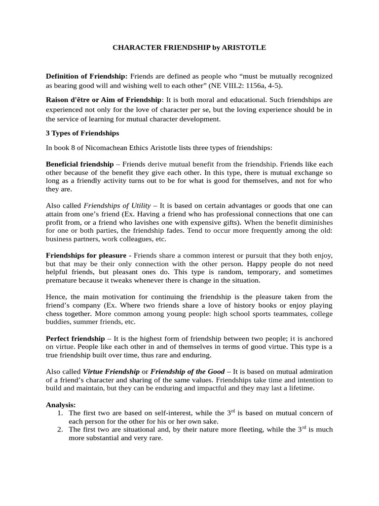 Aristotelean Friendship | PDF | Friendship | Psychological Concepts