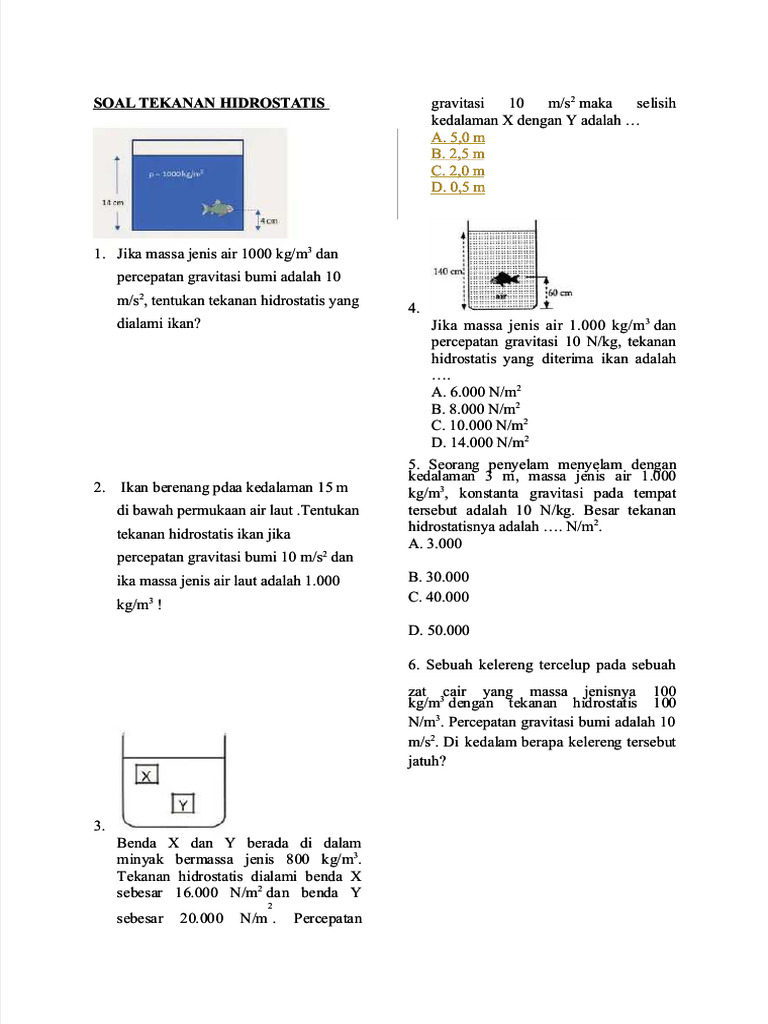 PDF Soal Tekanan Hidrostatis Dan Pembahasan - Compress | PDF