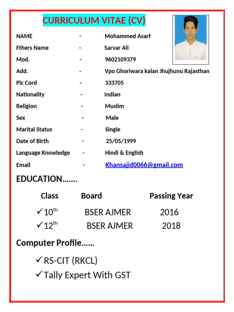 Curriculum Vitae Mohammed Asraf | PDF