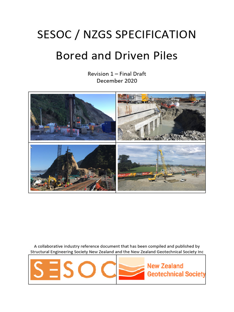 Attachment 1 SESOC NZGS Piling Specification Rev 1 No Markups | PDF | Deep Foundation | Concrete