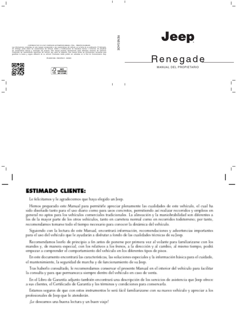 Jeep Renegade 2024 Manual | PDF | Gasolina | Control remoto