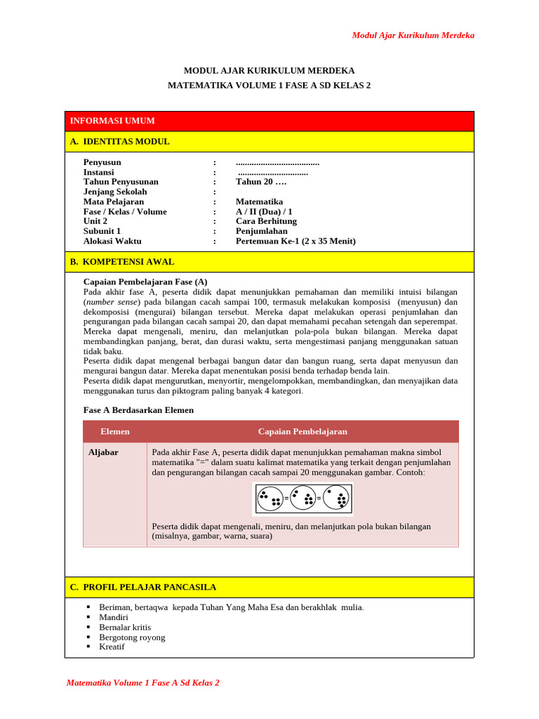 Modul Ajar Matematika Kelas 2 Unit 2 | PDF
